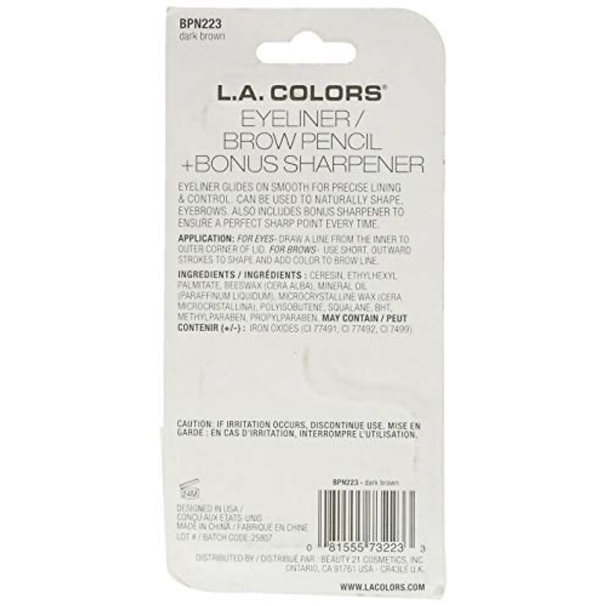 L.A. Colors 2-Piece Eyeliner/Brow Pencil with Sharpener, Dark Brown