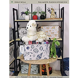 ONOEV Rectangular Folding Laundry Basket, waterproof Canvas Basket,gift basket,Suitable for children's room,Office,Clothes,Toys Storage (Blue Planet)