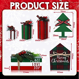 Kigley 6 Pcs Christmas Wooden Table Decorative Xmas Tiered Tray Decor Wooden Block Firework Book Sign for Xmas Home Farmhouse Table Decor(Classic)