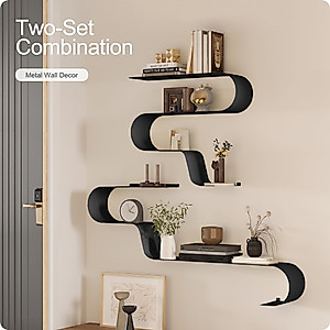 BUTUNITA Black Floating Shelves Set of 3, Black Metal Wall Decor, Unique Wall Mounted Floating Shelf, Modern Long Wall Shelf, Black Large Wall Shelves for Bedroom, Bathroom, Living Room