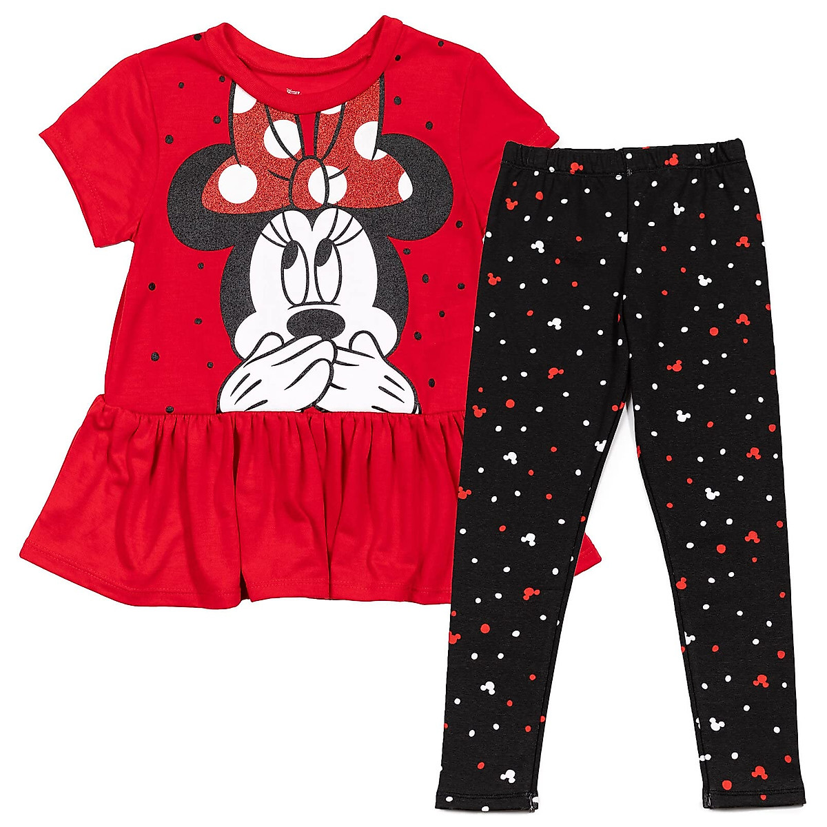 Disney Minnie Mouse Valentines Day Infant Baby Girls Peplum T-Shirt and Leggings Outfit Set Red/Black 18 Months