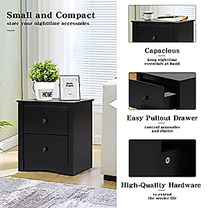 Elesuli Nightstand Sofa Side End Table with 2 Drawers Accent Table for Living Room Bedroom, Black