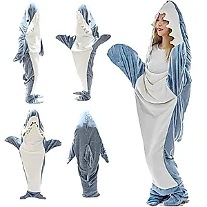 Shark Blanket Super Soft Cozy Flannel Hoodie Shark Sleeping Bag Shark Tail Wearable Fleece Throw Blanket (L)