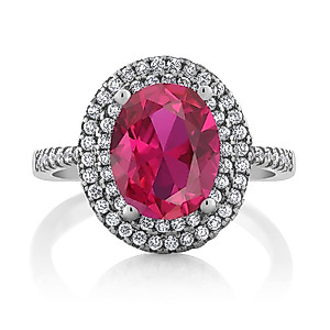 Gem Stone King 3.30 Cttw Red Created Ruby Ring For Women In 925 Sterling Silver | Oval 9X7MM | Available In Size 5, 6, 7, 8, 9