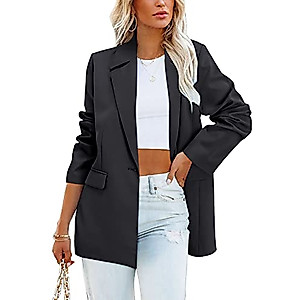 OUGES Womens Black Blazer Jackets Casual Long Sleeve Lapel Collar Work Office Blazer Jackets(Black,Medium)