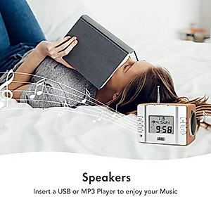 August MB300 Mini Wooden MP3 Stereo System and FM Clock Radio, with Card Reader, USB Port & AUX Jack (3.5mm Audio In), 2 x 3W Powerful Hi-Fi Speakers and Built-in Rechargeable Battery