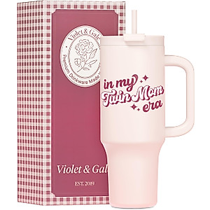 VIOLET & GALE Twin Mom Gifts - Retro Collection - 40oz Insulated Tumbler with Handle, Twin Mama Coffee Mug Water Bottle, In My Era Cup for Mothers Day