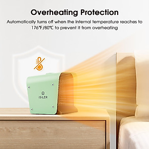 ISILER Space Heater, 1500W Portable Indoor Heater, Ceramic Space Heater Adjustable Thermostat Tip-Over Overheat Protection, Hot Cool Fan Electric Heater for Home Office Garage Green