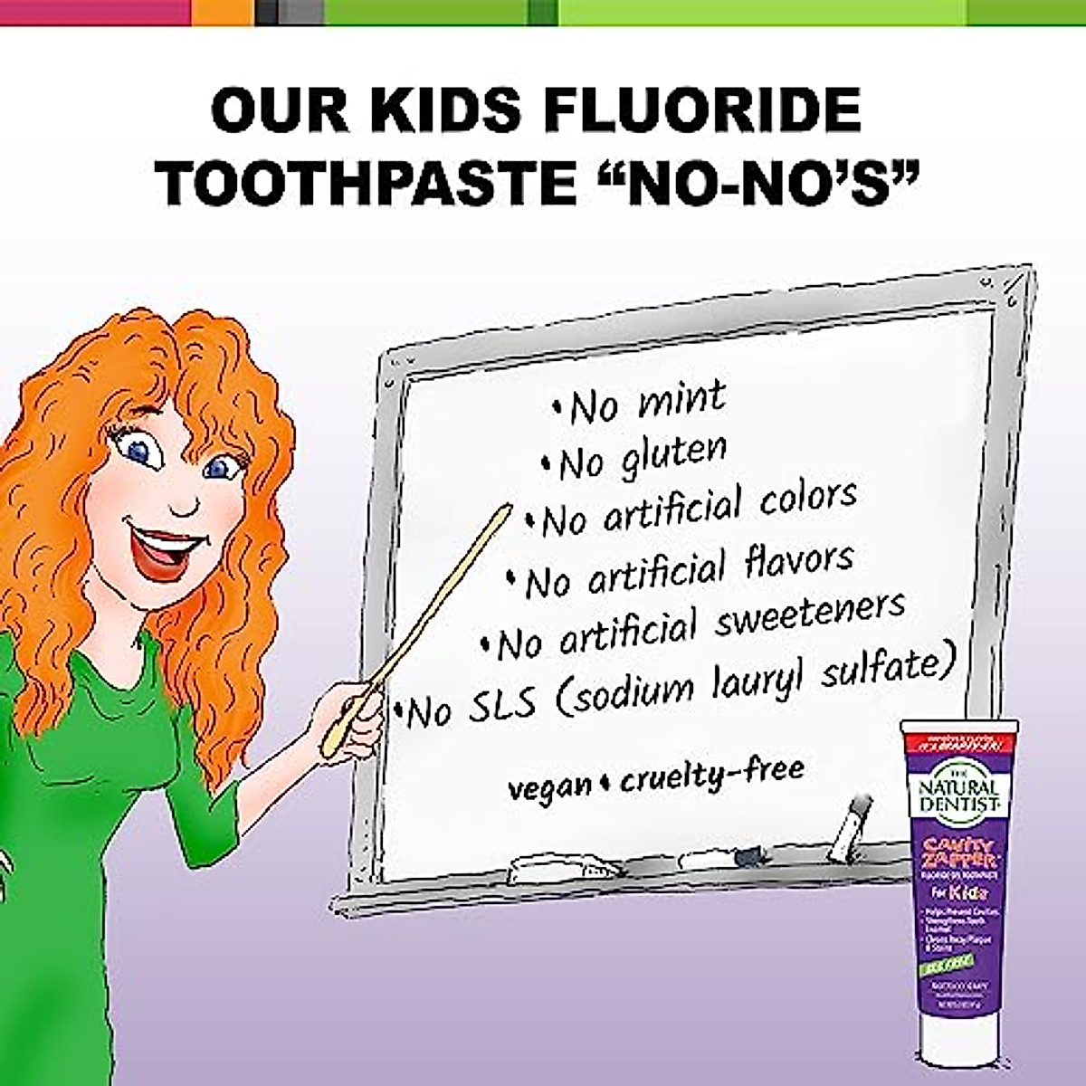 The Natural Dentist Kids Cavity Zapper Fluoride Gel Toothpaste, Fight Cavities, Strengthen Enamel, Promote Oral Health, No SLS, No Harsh Chemicals, All-Natural Ingredients, Grape Flavor, 5oz Tube