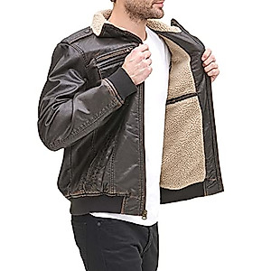 Levi's mens Vintage Deer Sherpa Lined Aviator Bomber Faux Leather Jacket, Dark Brown, Large US