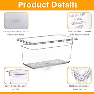 Yinder 12 Pack Plastic Food Pan 1/3 Size Commercial Food Storage Containers Pans Clear Stackable Restaurant Hotel Pans for Kitchen Fruits Vegetables Beans Corns(6 Inches High, 2.25 Gallon)