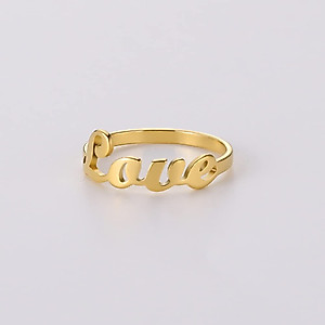 LIKGREAT Love Script Rings for Women Infinity Love Promise Simple Band Rings (Gold tone, 8)