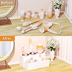 NIUBEE Hair Tool Organizer, Acrylic Hair Dryer and Styling Holder, Bathroom Countertop Blow Dryer Organizer, Vanity Storage Stand for Accessories, Makeup, Toiletries (White)