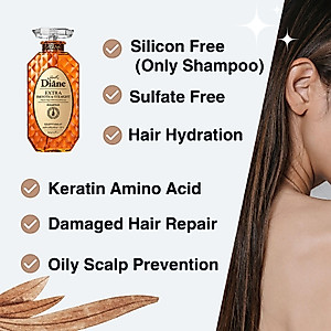 Moist Diane Natural Hair Shampoo with Pump for Damaged, Colored, Dry Hair, Japanese Hydrating & Moisturizing Organic Hair Treatment, Sulfate& Silicon Free, Extra Smooth & Straight, 450ml/15.2 fl.oz