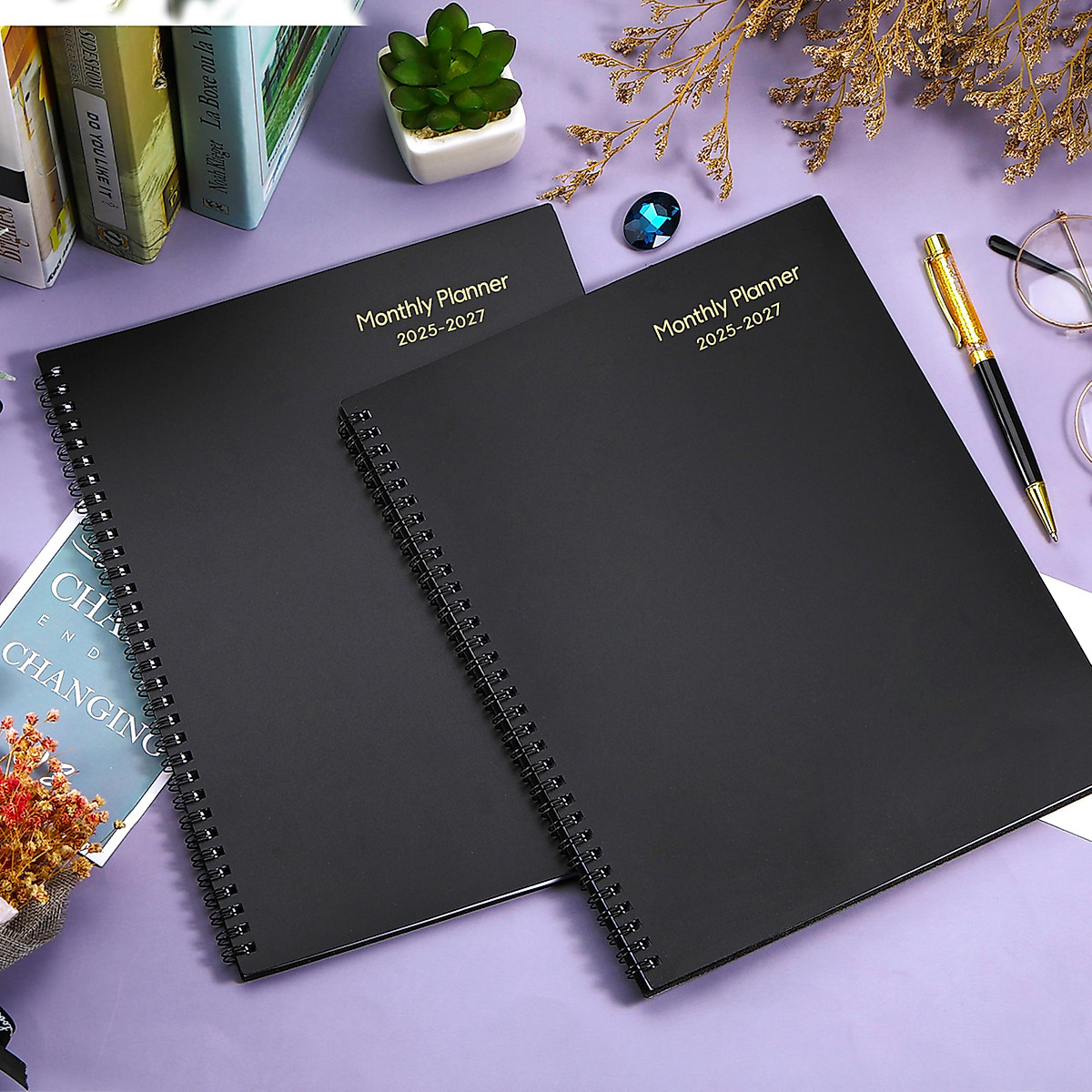 Monthly Planner 2023-2025 - 2023-2025 Monthly Planner With Tabs, Jul. 2023- Jun. 2025, 9" x 11", 24-Month Planner with Pocket & Label, Contacts and Passwords, Thick Paper, Twin-Wire Binding - Black by Artfan