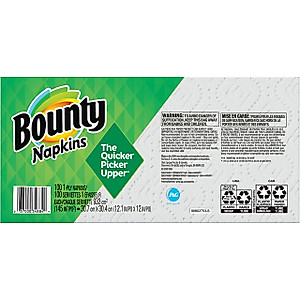 Bounty Quilted Napkins, 1-Ply, 12.1In X 12In, 100/PK, White