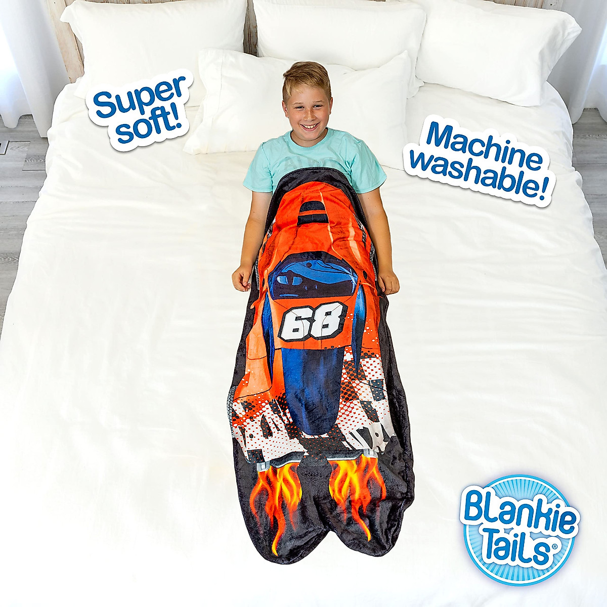 Blankie Tails - Photo Realistic Race Car Blanket - Machine Washable Wearable Car Sleeping Bag Blanket Bedding - Great for Gifts, Sleepovers Girls and Boys Pajamas or Daily Use of Kids and Toddlers
