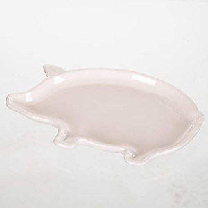 Pig Shaped Glossy White 10 x 7 Dolomite Ceramic Platter Plates Set of 2