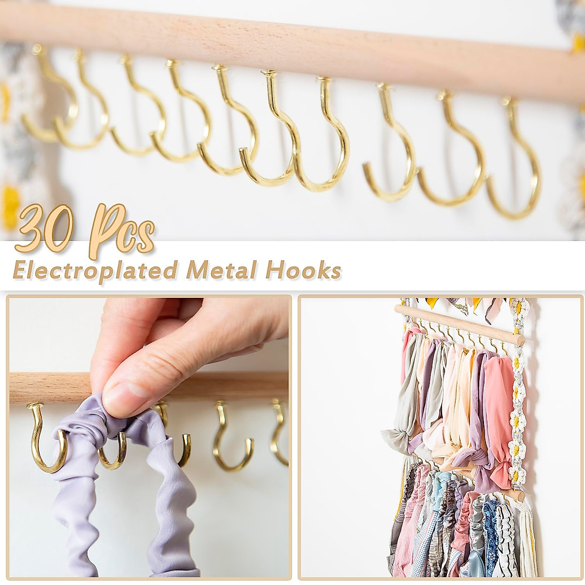 jontell Boho Nursery Storage Plushie Net Holder and Bow Hanging Holder Over Door