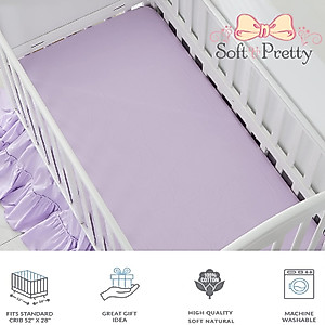 Brandream Crib Bedding Sets for Girls with Purple Elephant Embroidery 100% Washed Pure Cotton Baby Nursery Bedding Set 3 Pieces