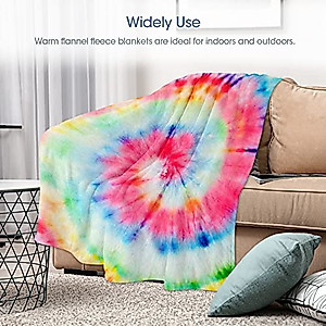 Fleece Throw Blanket for Couch, Patterned Warm Comfy Flannel Throw Blanket Fuzzy Ultra-Soft Cozy Microfiber Plush Blanket 330GSM for Sofa Bed Office All Season Use (40" x 50", Rainbow Tie Dye)