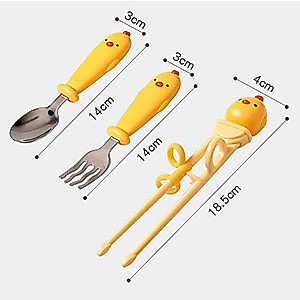 Goryeo Baby Toddler Utensils Stainless Steel Kids Silverware Set with Kids Training Chopsticks and Baby Spoon and Fork for Self Feeding Learning with Case (3PCS)(Brown)