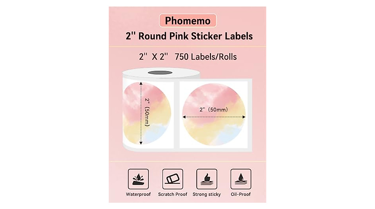 Phomemo 2" Color Thermal Labels - 750 Self-Adhesive Stickers