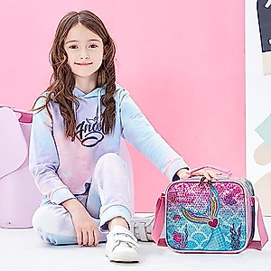 Meetbelify Mermaid Backpack for Girls Backpack with Lunch Box Set for Elementary Student Kids School Bag for Girls Ages 6-8