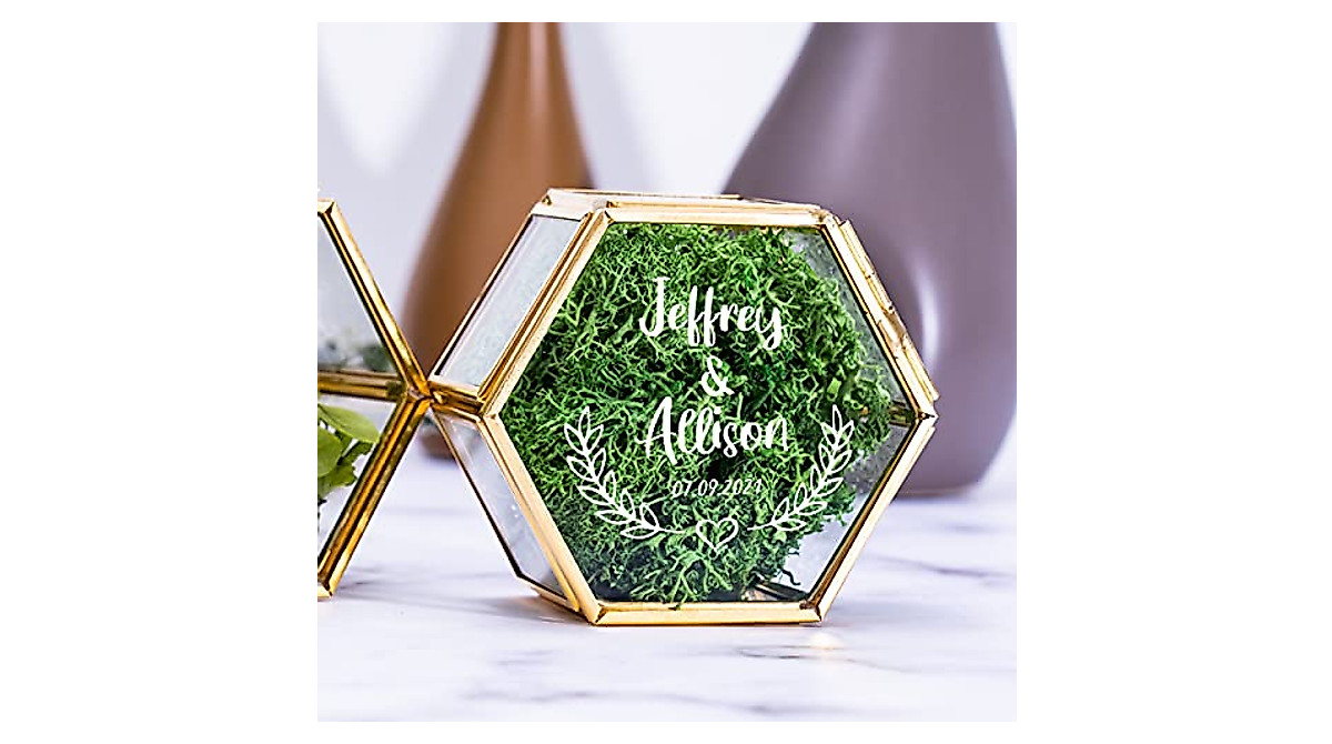 KWOOD Custom Gold Glass Ring Box - Personalized Wedding & Proposal