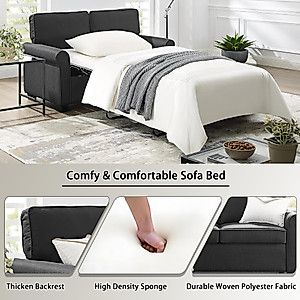Cesgyfut Sleeper Sofa Bed with Soft Fabric, 2-in-1 Pull Out Sofa Bed with High Backrest, Wood Twin Size Sleeper Loveseat for Living Room, Small Spaces, Charcoal