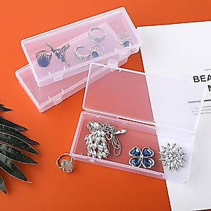 Dimeho 6 Inch Plastic Storage Boxes, 3 Pcs Rectangular Small Storage Containers with Hinged Lids Clear Storage Organizer Box for Small Items Art Craft Jewelry Accessories, 6.1 × 2.5 × 1.2 inches