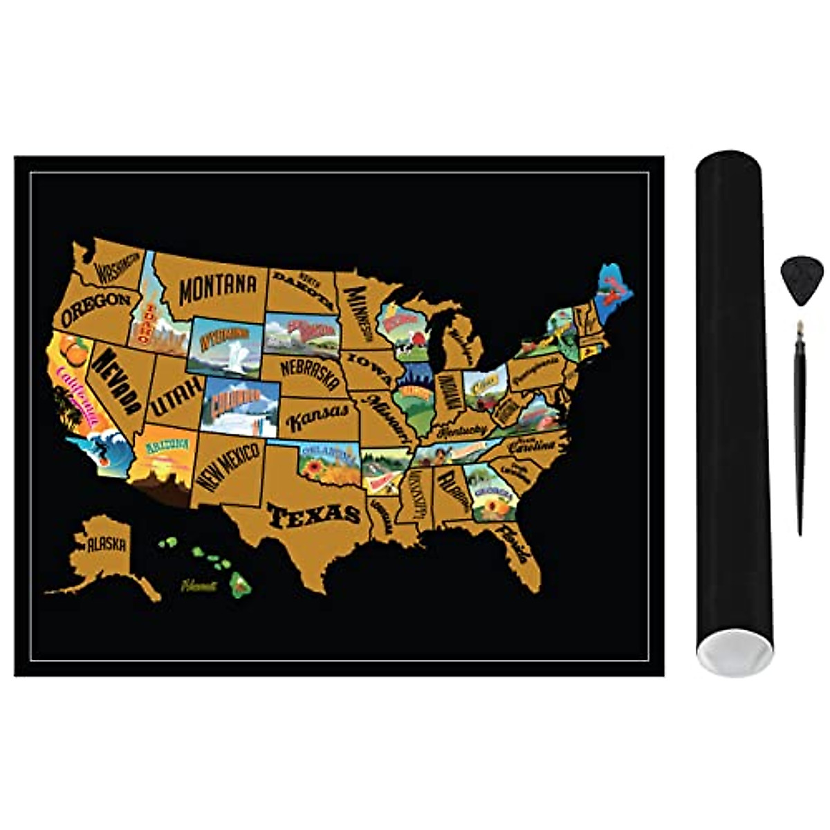 Scratch Off Map Of United States, USA State Scratch Sticker, Travel Map Gift Adventure Wall Poster For Kids Adults (States)