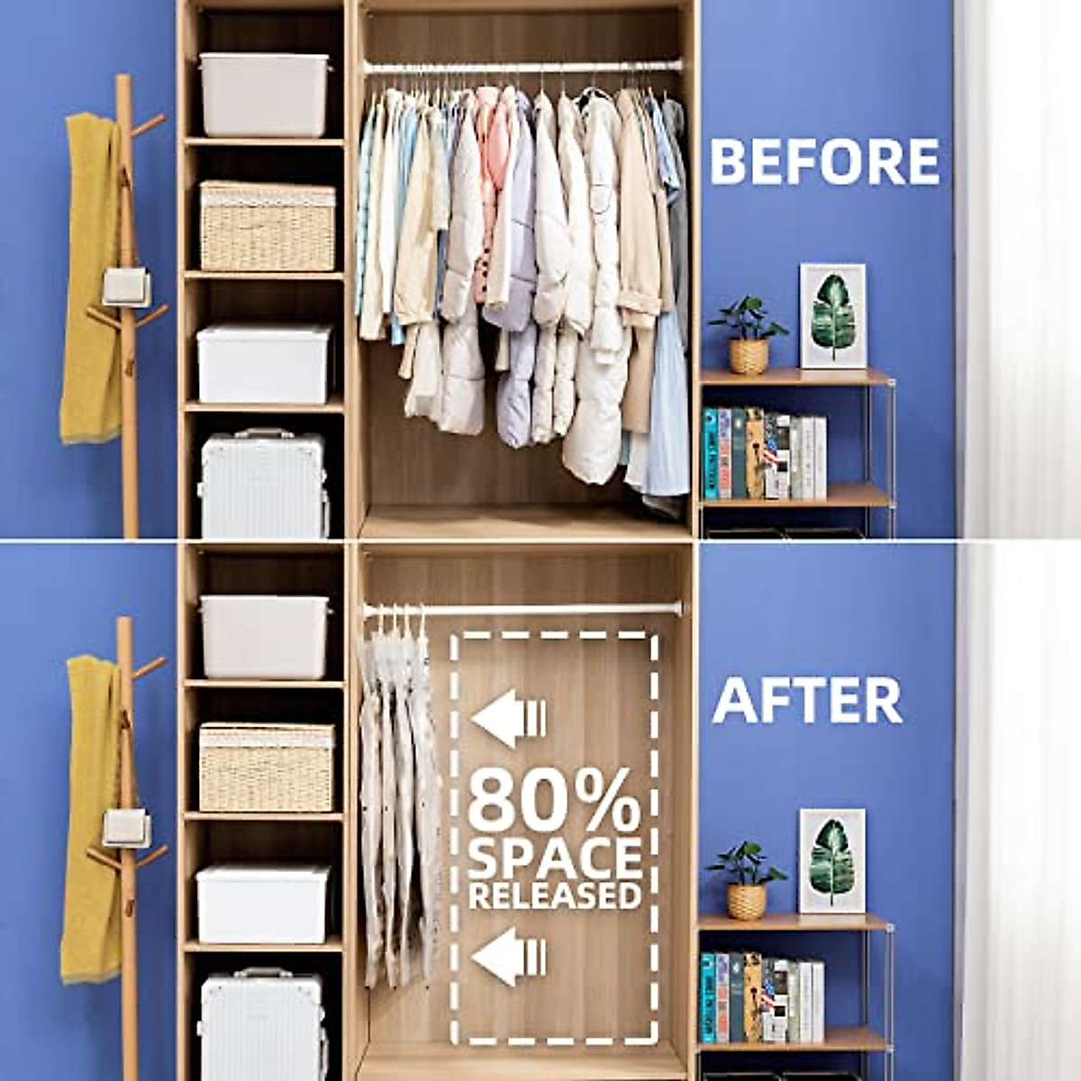 TAILINK Hanging Vacuum Storage Bags Space Saver Bags for Short Clothes, 4 Pack 41.3 x27.6 inch, Space Saver Garment Bags for Short Jacket, Suits, Dresses Space Bags Hanging Vacuum Storage Bags