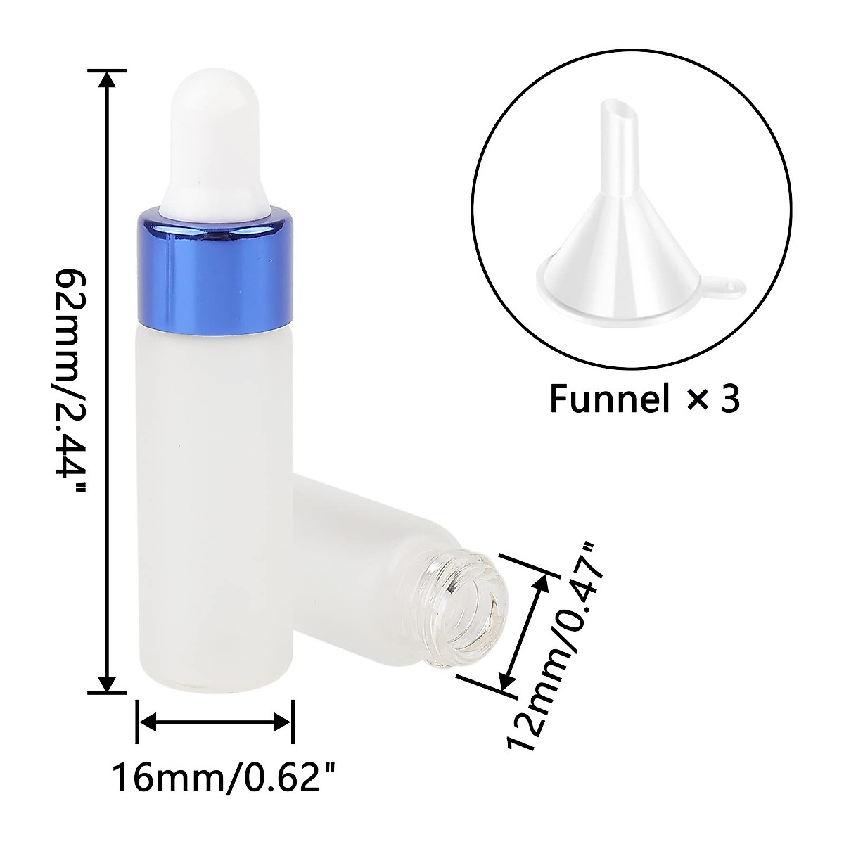 Kesell 50 Pack Dropper Bottles 5ml Frosted Glass Sample Bottles Refillable Essential Oil Dropper Bottle Perfume Cosmetic Liquid Sample Bottle with 3 Funnels, Blue Cap