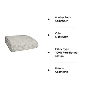 BELIZZI HOME 100% Cotton Bed Blanket, Breathable Bed Blanket King Size, Cotton Thermal Blankets King, Perfect for Layering Any Bed for All Season, Light Grey