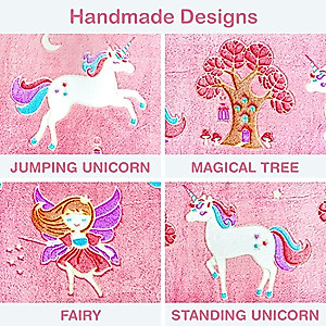 Glow in The Dark Unicorn Blanket for Girls – Soft Pink Fleece Throw. Great Christmas, Birthday, Baby, Toddler Unicorn Gifts! Unicorn Toys for Girls, with Fairy, Butterfly, Stars. Bright Long-Last Glow