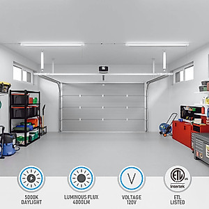 LEONLITE LED Shop Light 4FT, Deep Reflector, 40W 5000K Daylight Linkable LED Shop Light, Plug in Shop Light with Pull Chain (ON/Off), 4 Foot LED Shop Lights for Workshop, Garage, Shop, Pack of 4