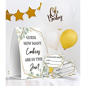 Guess How Many Cookies Are In The Jar, Greenery Baby Shower Games, Greenery Theme Baby Shower - One Sign and 50 Cards (GES03)