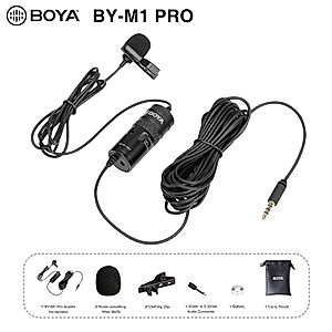 Boya by-M1 PRO Professional Lavalier Lapel Microphone Noise Reduction Omnidirectional Mic with Clip for YouTube Interview Broadcast Content Creation Compatible for Smartphone&DSLR Camera (6M)