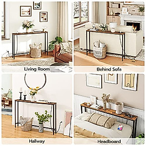 HOOBRO Skinny Console Table with Power Outlets and USB Ports, Table with Charging Station, Narrow Sofa Table, Behind Couch Table, for Entryway, Hallway, Foyer, Rustic Brown BF15XG01G1