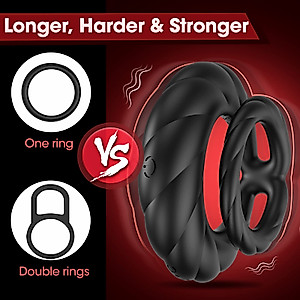 Vibrating Cock Ring Sex Toys for Men - Penis Ring Vibrator with 10 Vibrations, Adult Male Sex Toy for Longer Harder Stronger, Double Penis Vibrators Dildo, Couples Mens Male Adult Sex Toys & Games