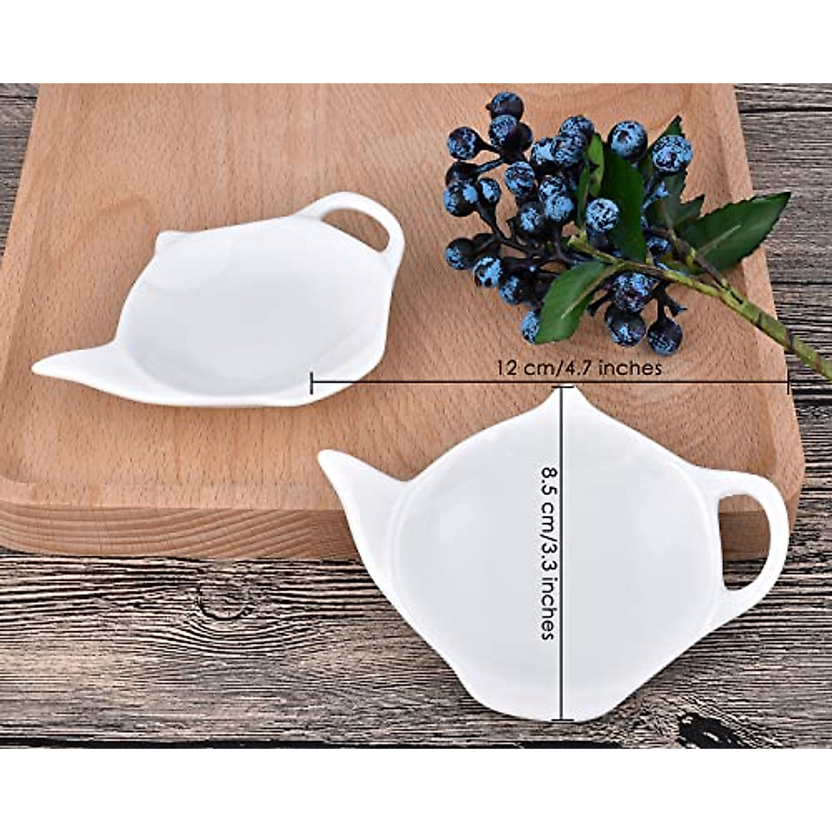 DS. DISTINCTIVE STYLE 4 Pieces Teapot Shaped Tea Bag Holder Teabag Coaster Seasoning Dish for Sauce Dessert (White - Ceramic)