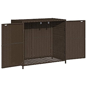 loibinfen Wicker Outdoor Storage Cabinet with Two Doors, Freestanding Outdoor Patio Storage Unit, Rattan Deck Box, Brown 32.7"x17.7"x29.9" Poly Rattan, -83