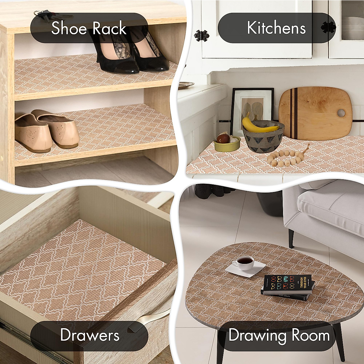 Cooyes Shelf Liner –– Non-Slip Shelf Liners for Kitchen Cabinets – Waterproof Cabinet Liner with Modern Pattern – Durable EVA Washable Refrigerator Drawers Mat for Shelves, Pantry(17.7" x 78.7")