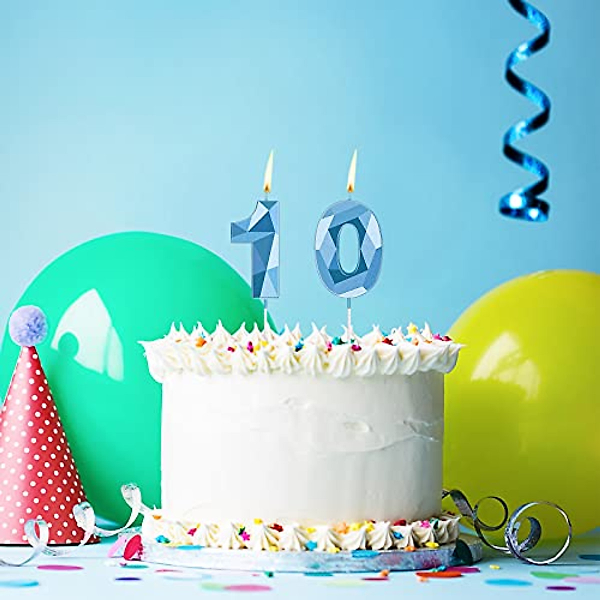 10th Birthday Candles 3D Diamond Shape Number Candles Numeral Birthday Cake Topper Cake Candles for Birthday Decoration Family Baking Reunions Theme Party Cake Decorating Supplies (Blue)