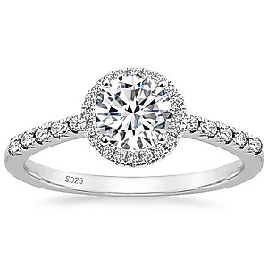 EAMTI 1.25CT 925 Sterling Silver Rings Round Halo CZ Engagement Rings for Women Cubic Zirconia Wedding bands Promise Rings for Her Size 6