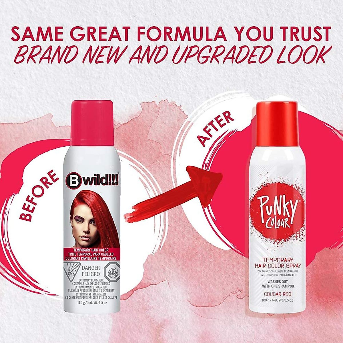 Punky Temporary Hair Color Spray, Cougar Red, Non-Damaging Spray-On Hair Dye Instant Vivid Hair Color, 3.5 oz, 2-Pack
