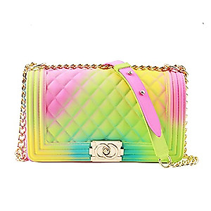 QIANJINGCQ Fashion rainbow design gradient women's bag frosted diamond chain simple color jelly bag large-capacity one-shoulder messenger bag wallet backpack, 25CMX9CMX15CM