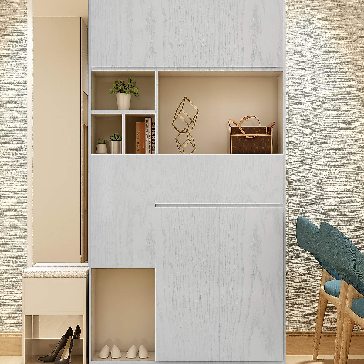 Homease White Wood Grain Contact Paper 24 x 196 in, Self-Adhesive Wallpaper Peel and Stick Removable Decorative Wall Covering Vinyl Film for Shelf Liner Furniture Kitchen Cabinet Countertop Drawer