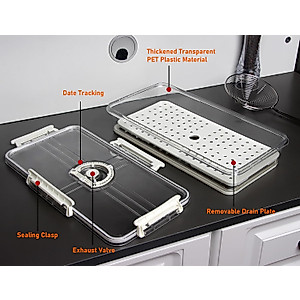 Bacon Storage Container with Air-sealed Tight Lid for Fridge Bacon Holder Deli Meat Cheese Keeper with Food Serving Tongs and Drain Plate for Refrigerator